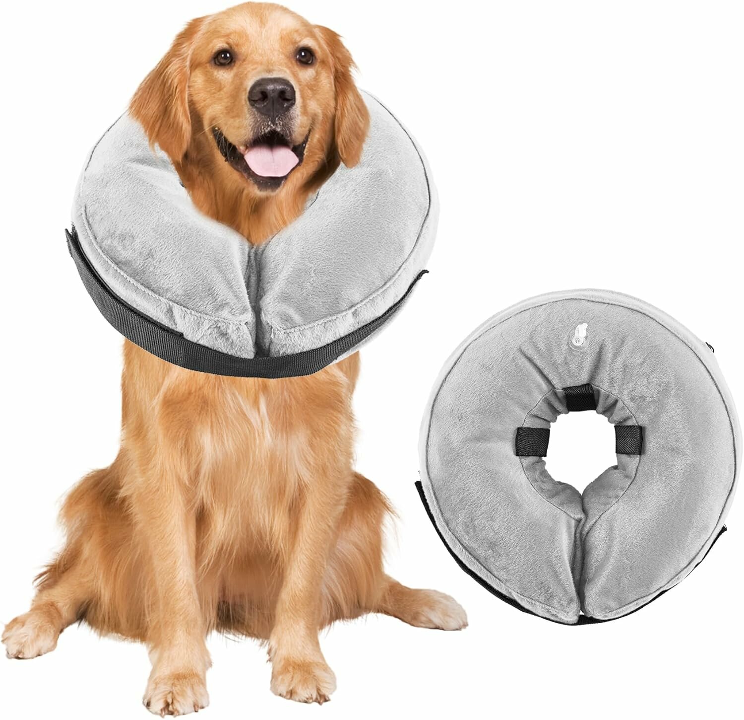 Dog Cone Collar, Inflatable Dog Cone Soft Protective Pet Recovery Collar After Surgery for Dogs and CatsGrey L (15-19")