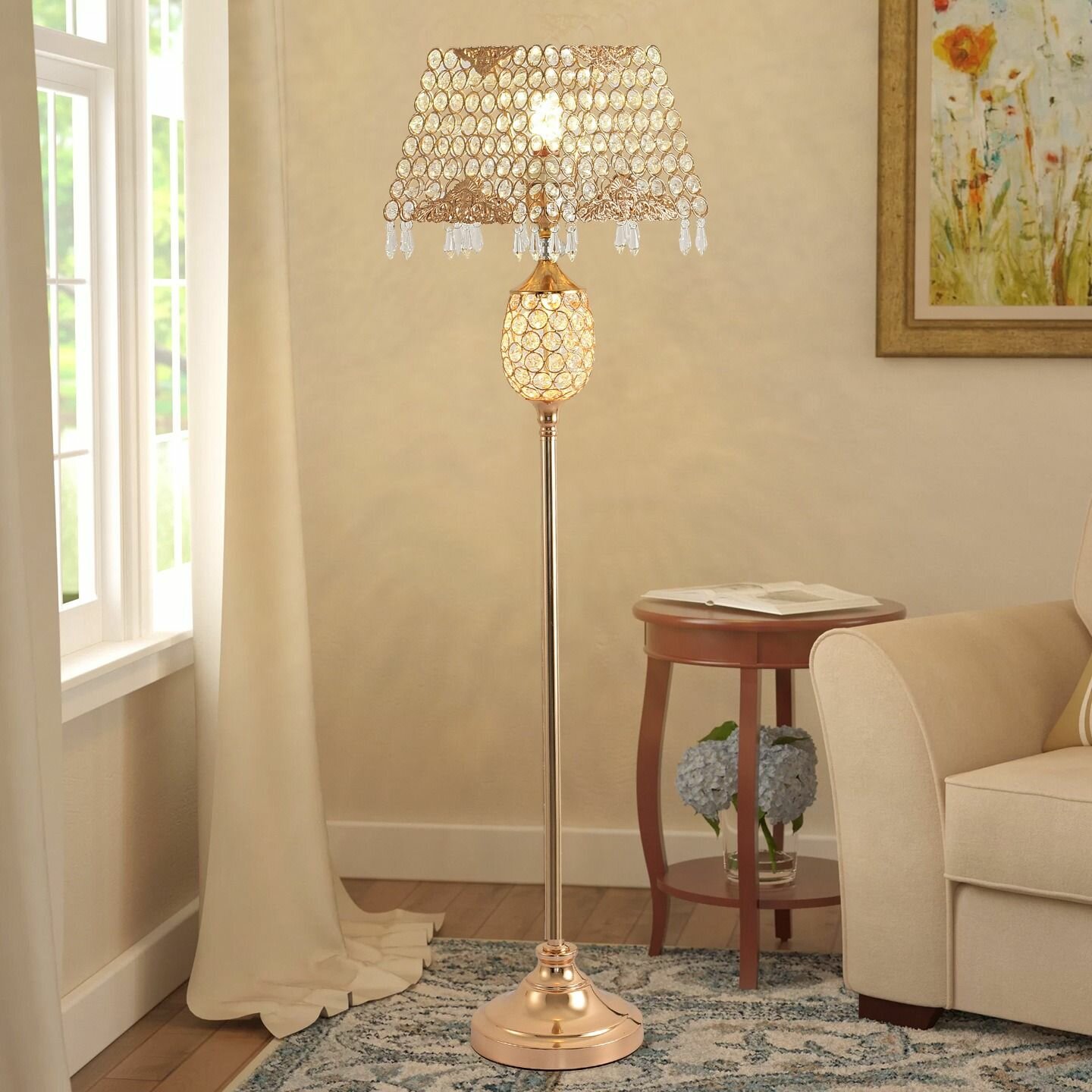 Хрустальный торшер, E27,12 Вт, хрустальный абажур на металлическом основании