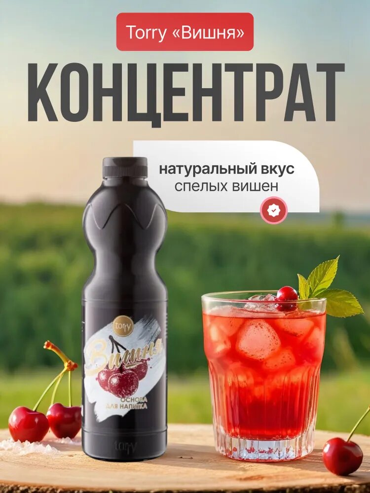 Основа Torry Вишня, для коктейлей, напитков, десертов, пластиковая бутылка, 1 кг