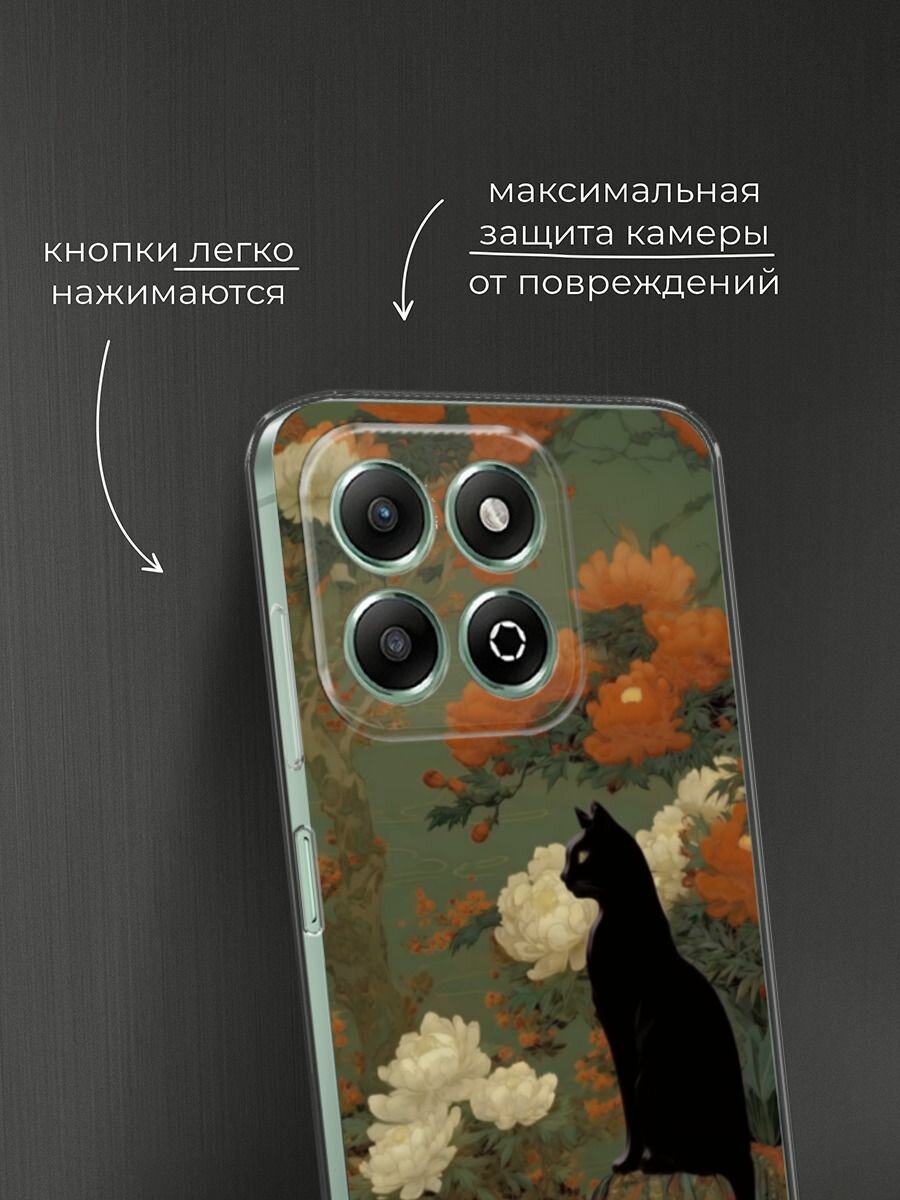 Силиконовый чехол на Honor X6b / Хонор X6b с принтом Black cat — фото 1