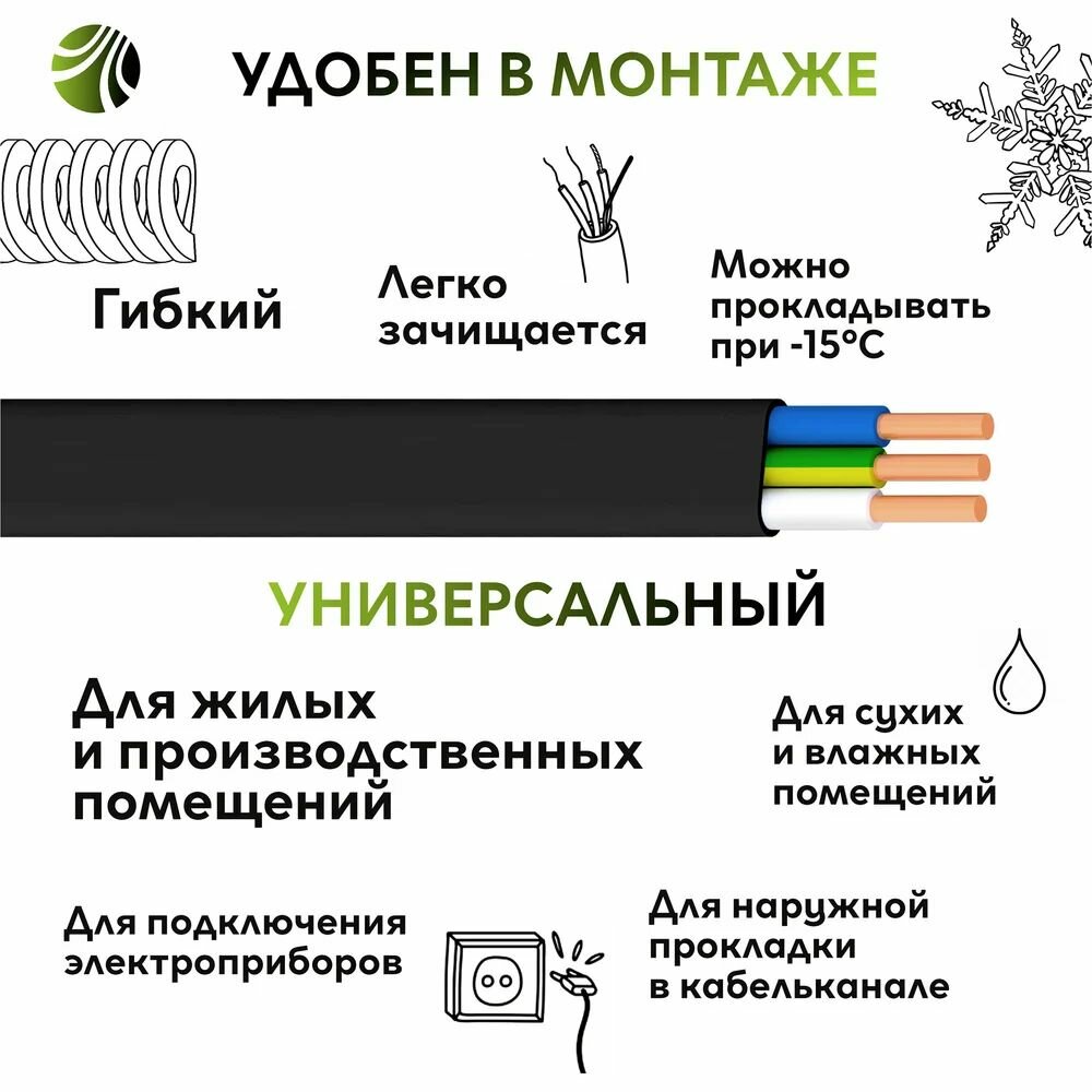 Кабель ореол ВВГп-НГ А LS 3х1,5 мм ГОСТ 50 м 00000052723 — фото 1
