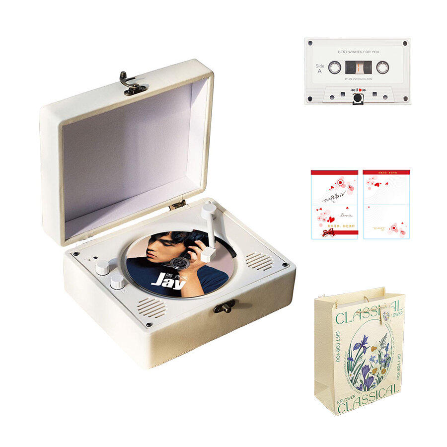 CD-плеер COZMO Винтажный SG1900 Bluetooth, белый, с 3D-эффектом звука, всё в одном