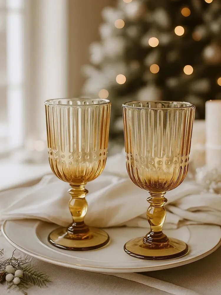 Набор цветных бокалов, фужеров с узором 250 мл 2 шт. оранжевый цвет. Коробка подходит для подарка.