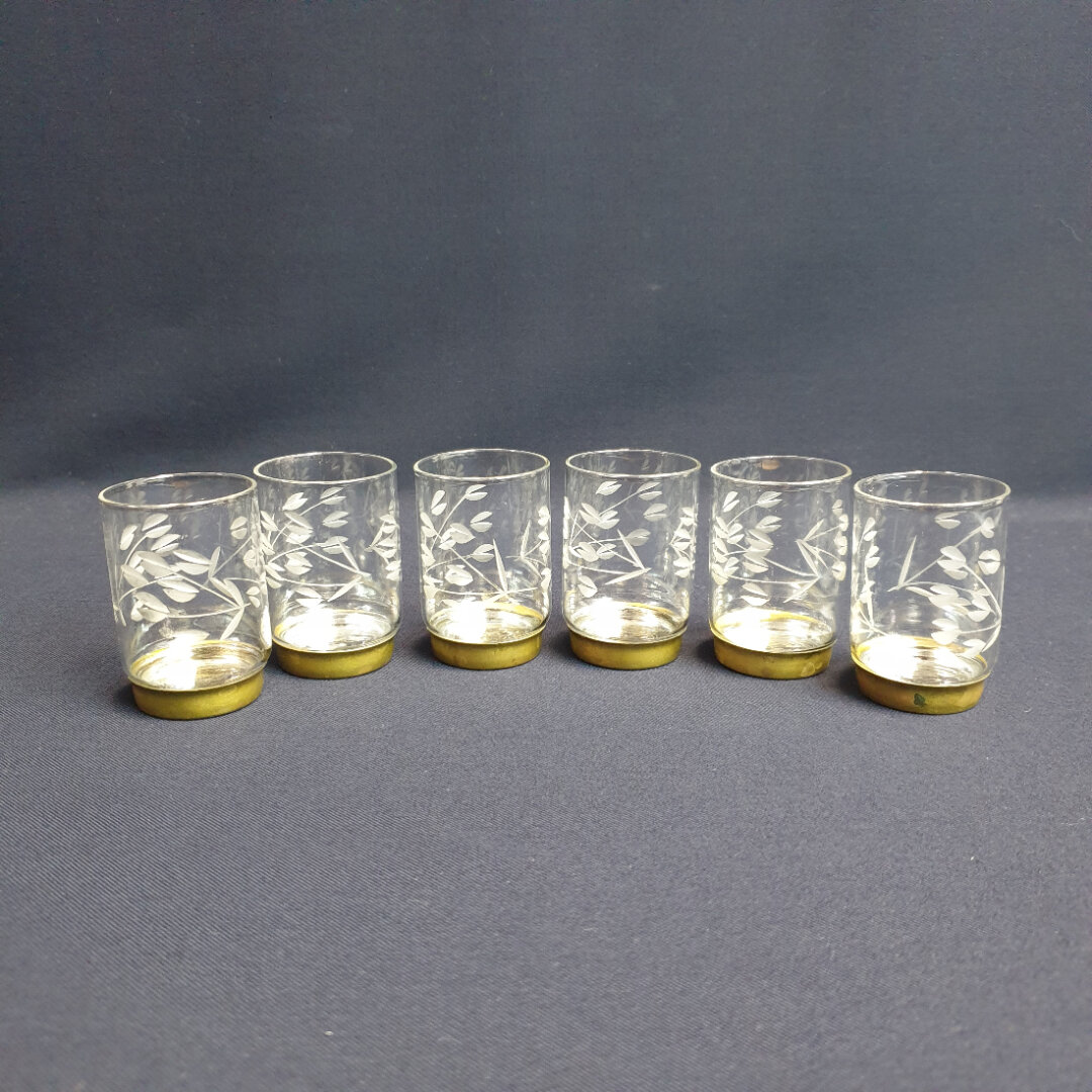 Набор из 6 стопок, стекло резка металл 60 мл, винтаж СССР