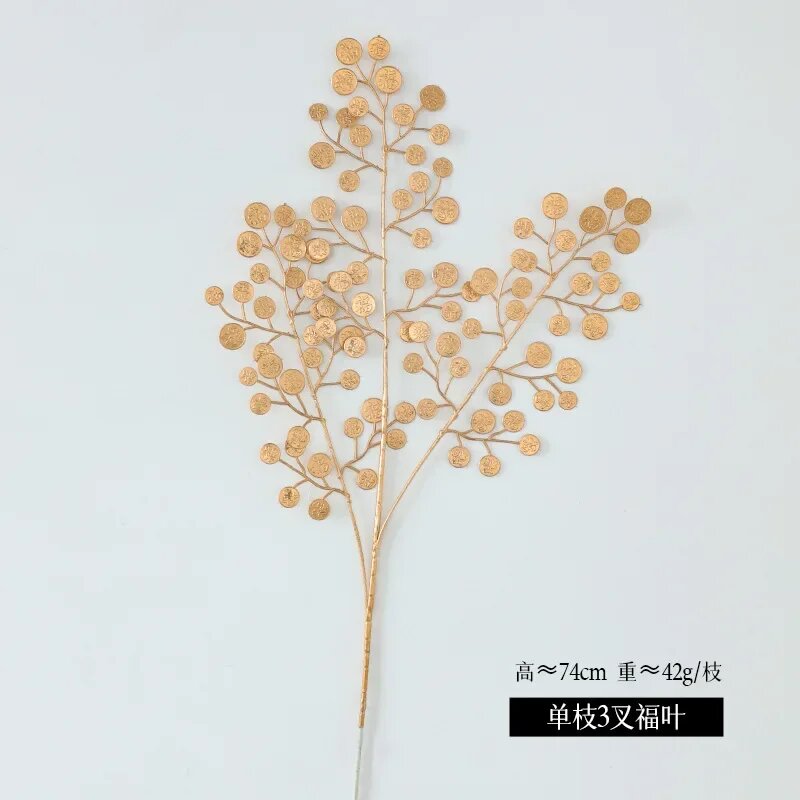 Искусственные золотые листья гинкго и эвкалипта 3 prongs Fu Ye