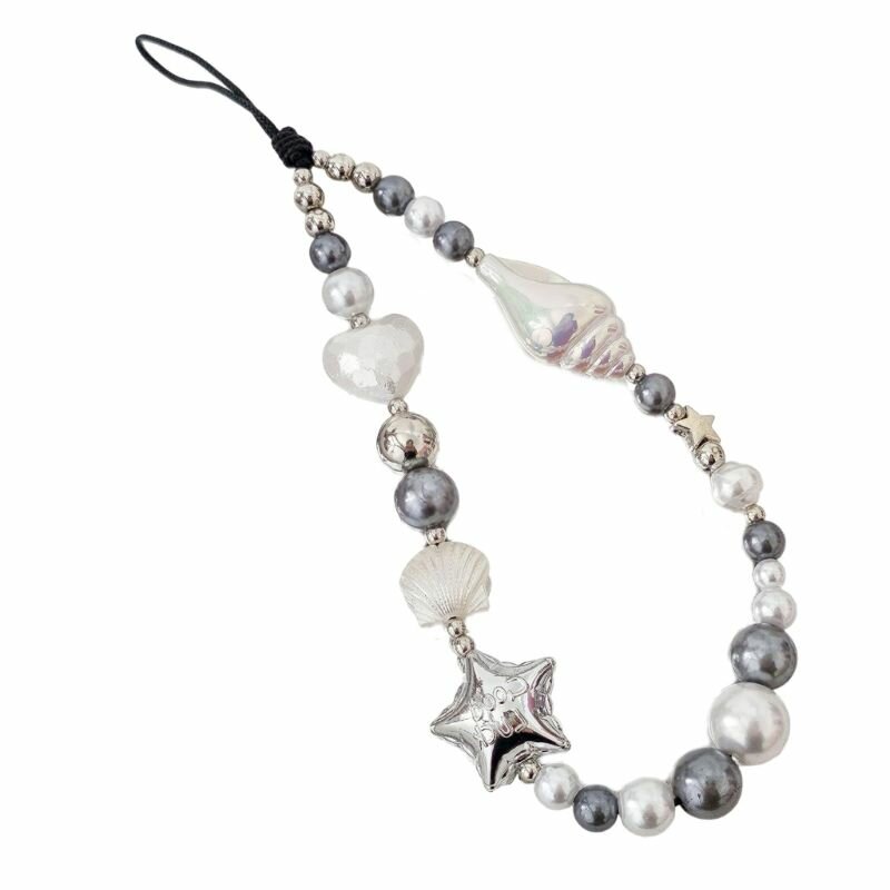 Цепочка для мобильного телефона в стиле жемчужного океана из бисера-серебристо-белый