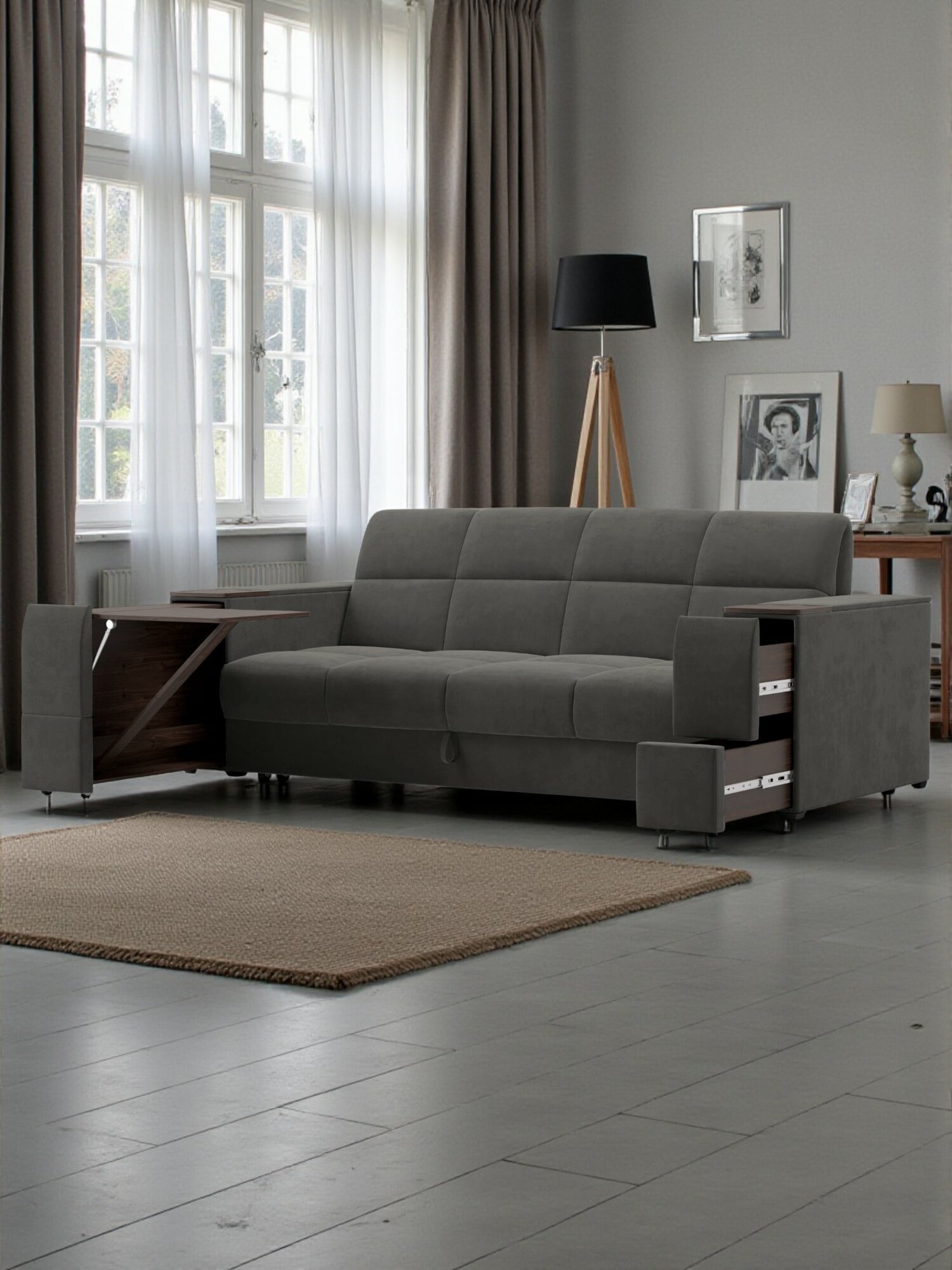 Диван раскладной аккордеон "Скай", 180х200, Серый, ППУ, габарит 235 см