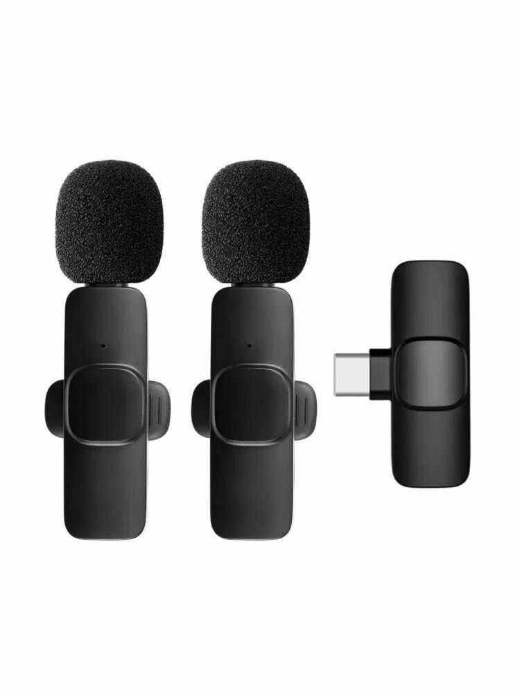 Микрофон для мобильного устройства Микрофон петличный для телефона с шумоподавлением, беспроводной, для телефона iphone, Android - Type-C и lightning, черно-серый, черный