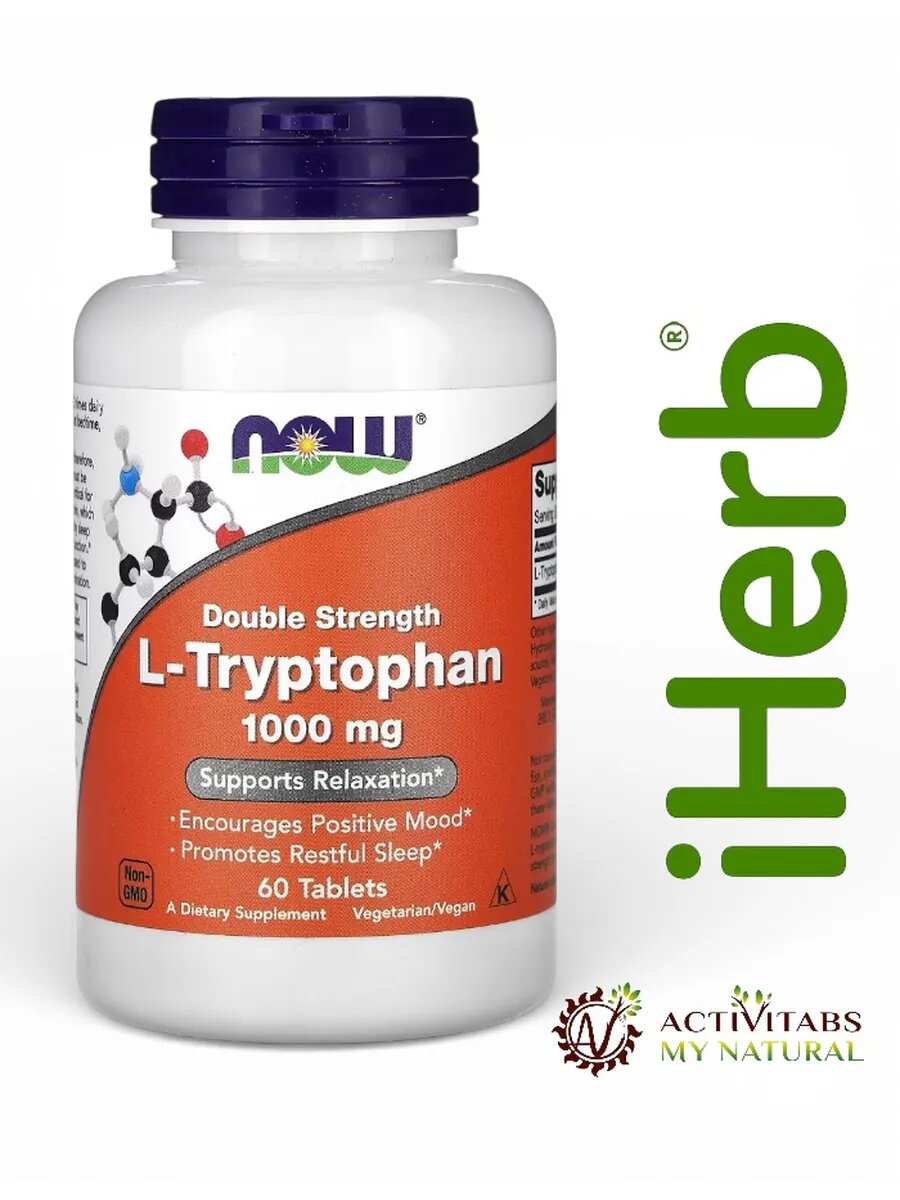 NOW L-Tryptophan, L-Триптофан 1000 мг - 60 таблеток