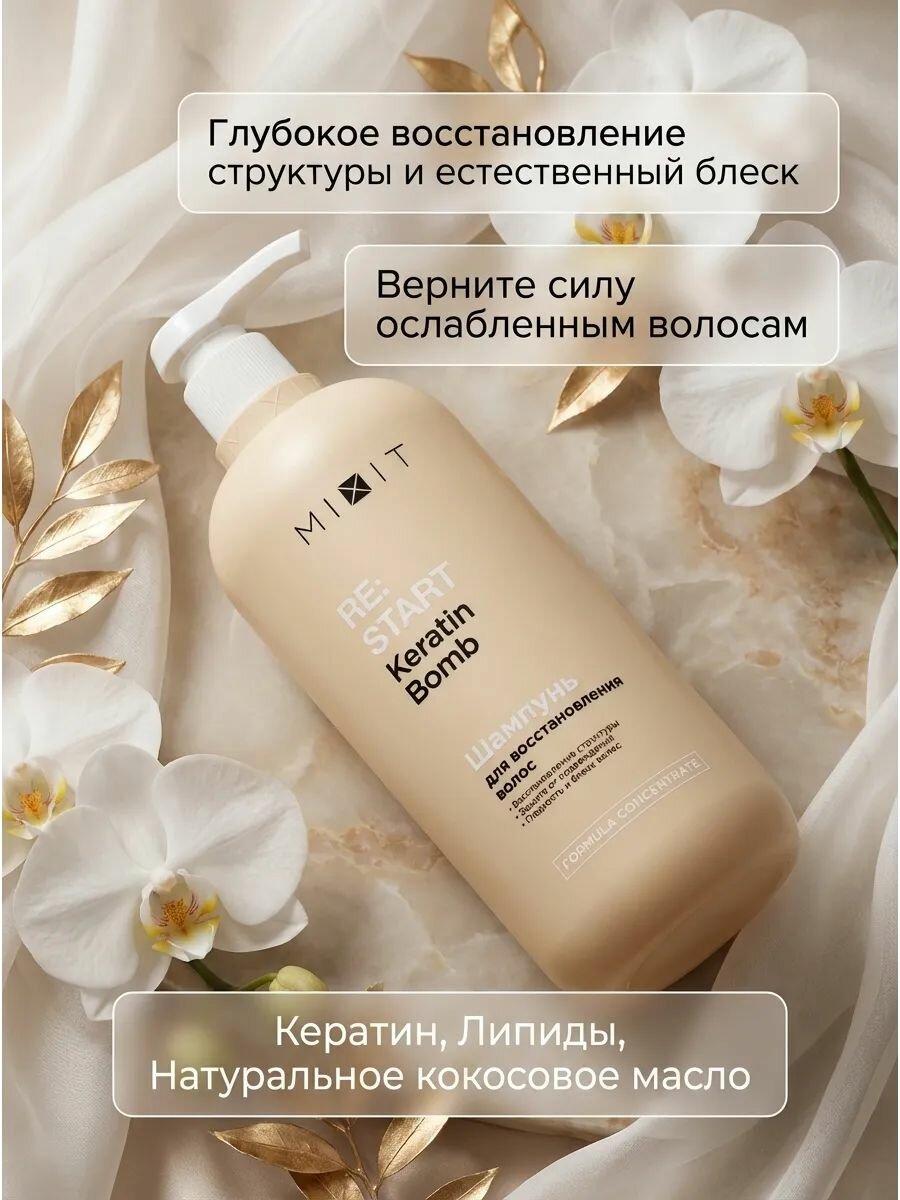 Шампунь для поврежденных волос Интенсивное восстановление, RE Start, 1000 мл