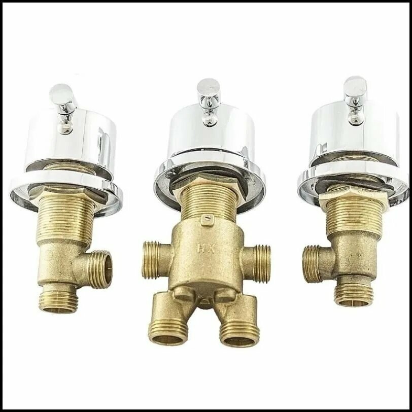 Смеситель на борт ванны (джакуза) KR-V/PRV-2. Комплект переключатель на 2 режима (душ / ванна), кран холодной и горячей воды. Подключение - резьба 1/2". Диаметр отверстий 30 мм.-naimi