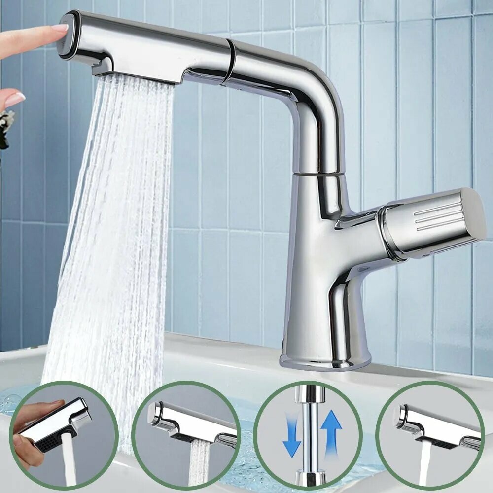 Смеситель для ванны с душем раковины в ванную, кухни, душа, ванной, умывальника, с гибким изливом, вращением на 360 градусов и аэратором, Хром