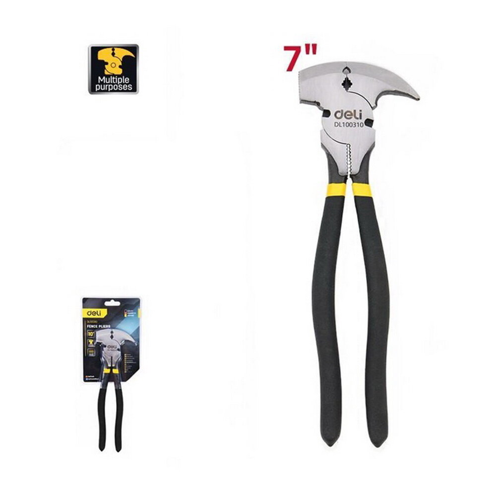 Шарнирно-губцевый инструмент Deli Плоскогубцы многофункциональные 5-в-1 Deli DL100310 250мм, (молоток, кусачки, гвоздодер, зажим, обжим) прорезиненная рукоять уц-2-1
