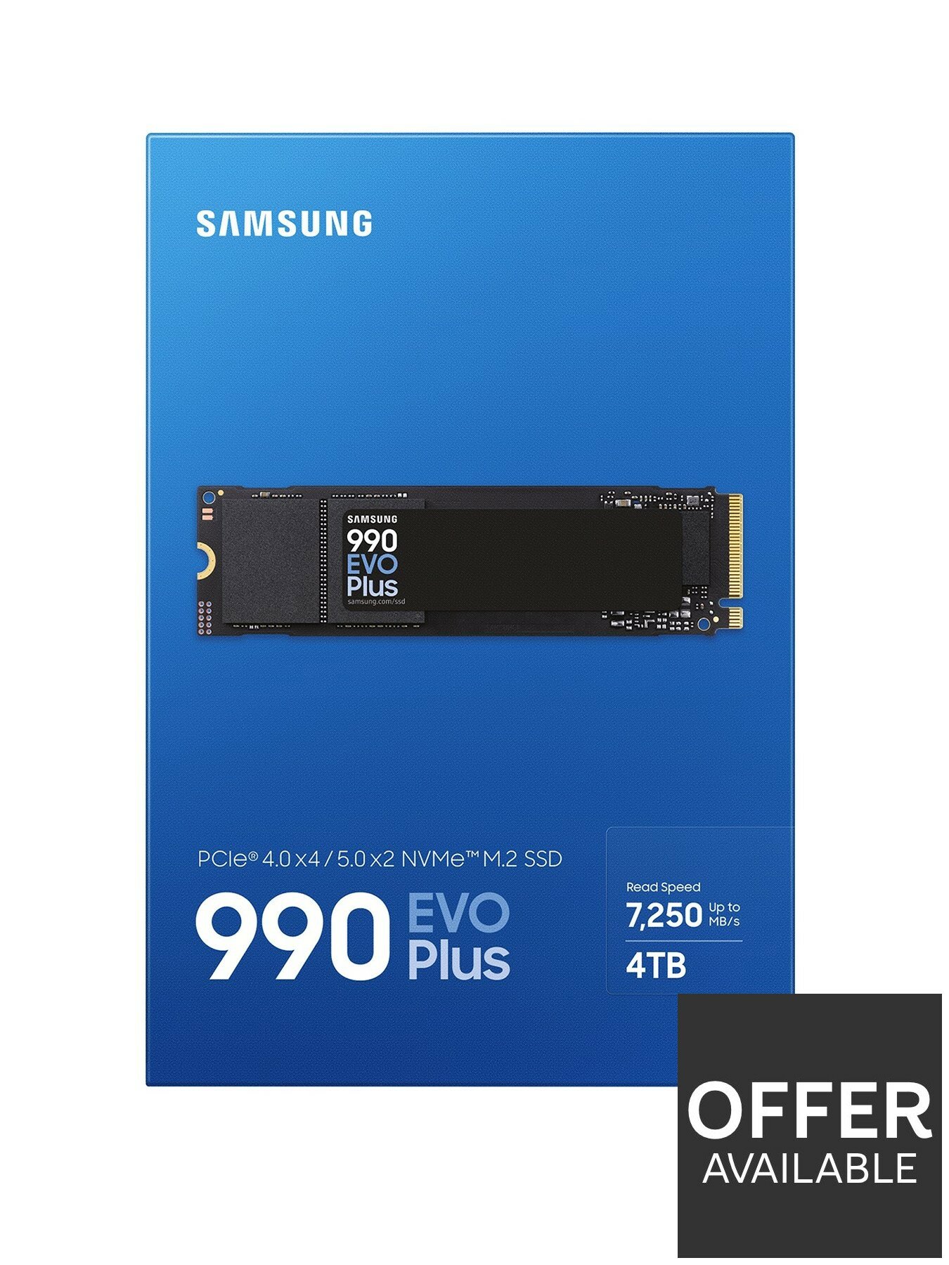 Внутренний SSD Samsung 990 EVO Plus 4 TB, PCIe 4.0x4/5.0x2 NVMe M.2, 7250 MB/s, 6900 MB/s