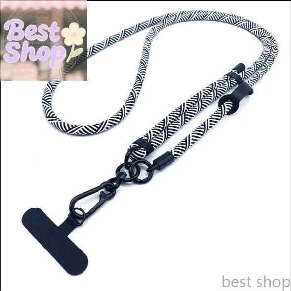 Шнурок держатель для телефона и ключей на шею с креплением регулируемый, в белую полоску