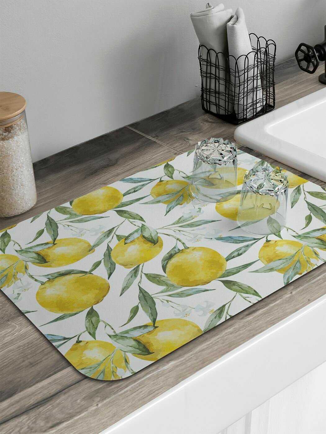 Коврик для сушки посуды прямоугольный "Ветви лимона"
