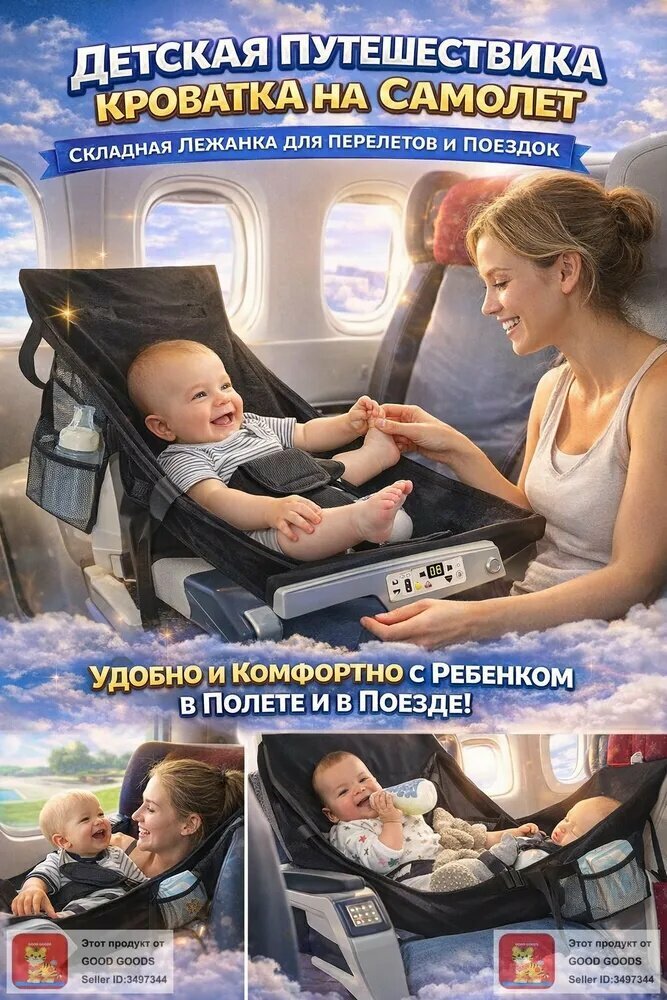 Детский гамак-самолет для младенцев 74x42 см черный