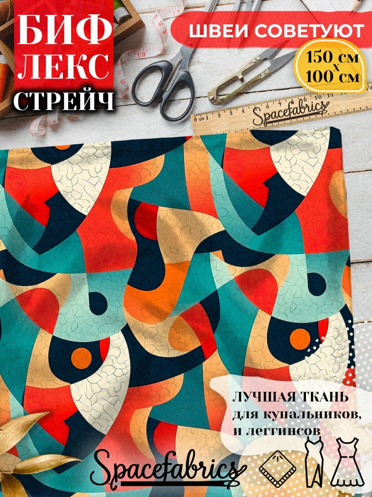 Бифлекс ткань для шитья и рукоделия, 240 г/м2, отрез 150х100 см, трикотажная стрейч ткань с принтом