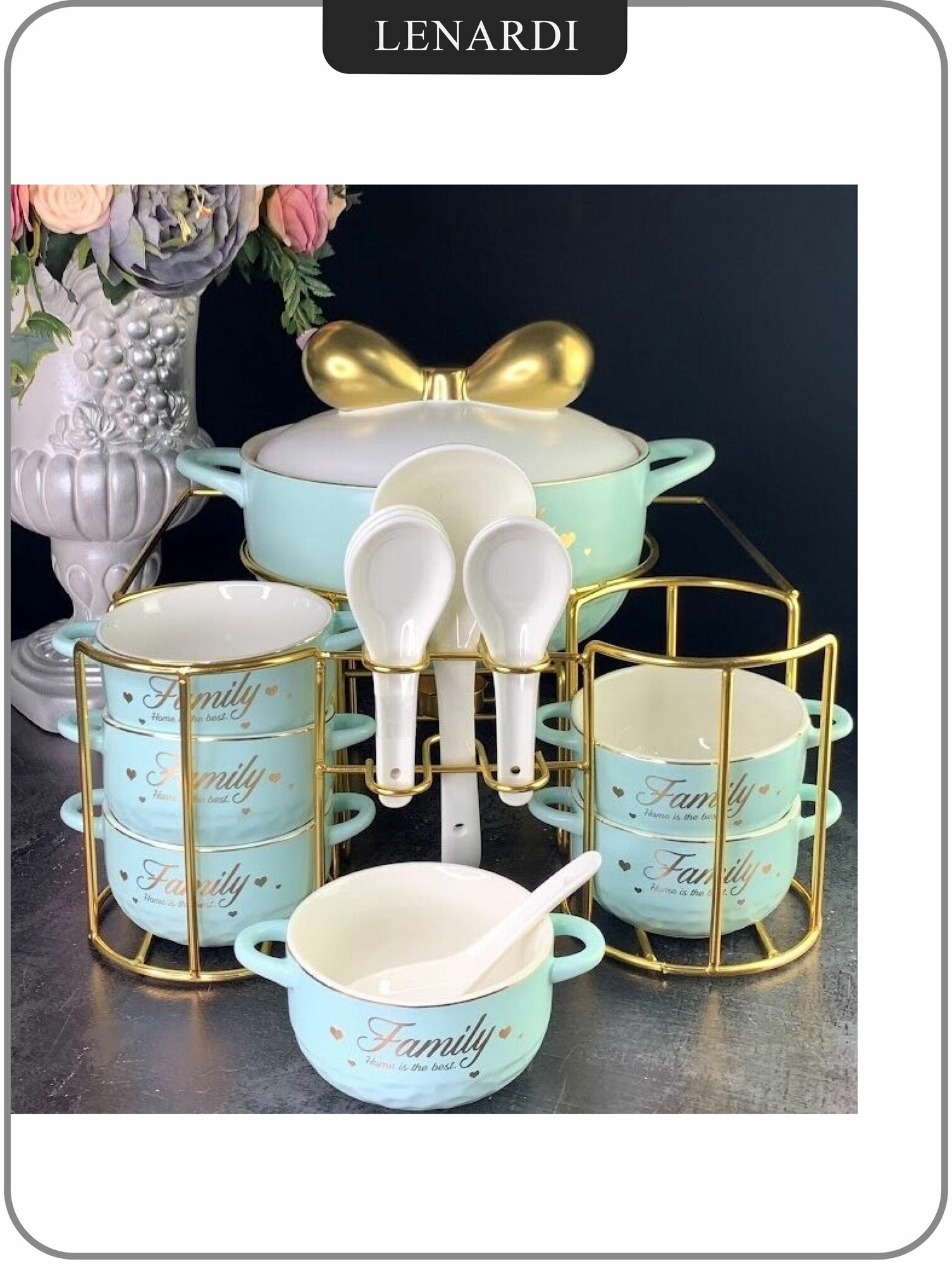 Набор для супа 16 предметов Lenardi супница, бульонницы, ложки, мармит, фарфор