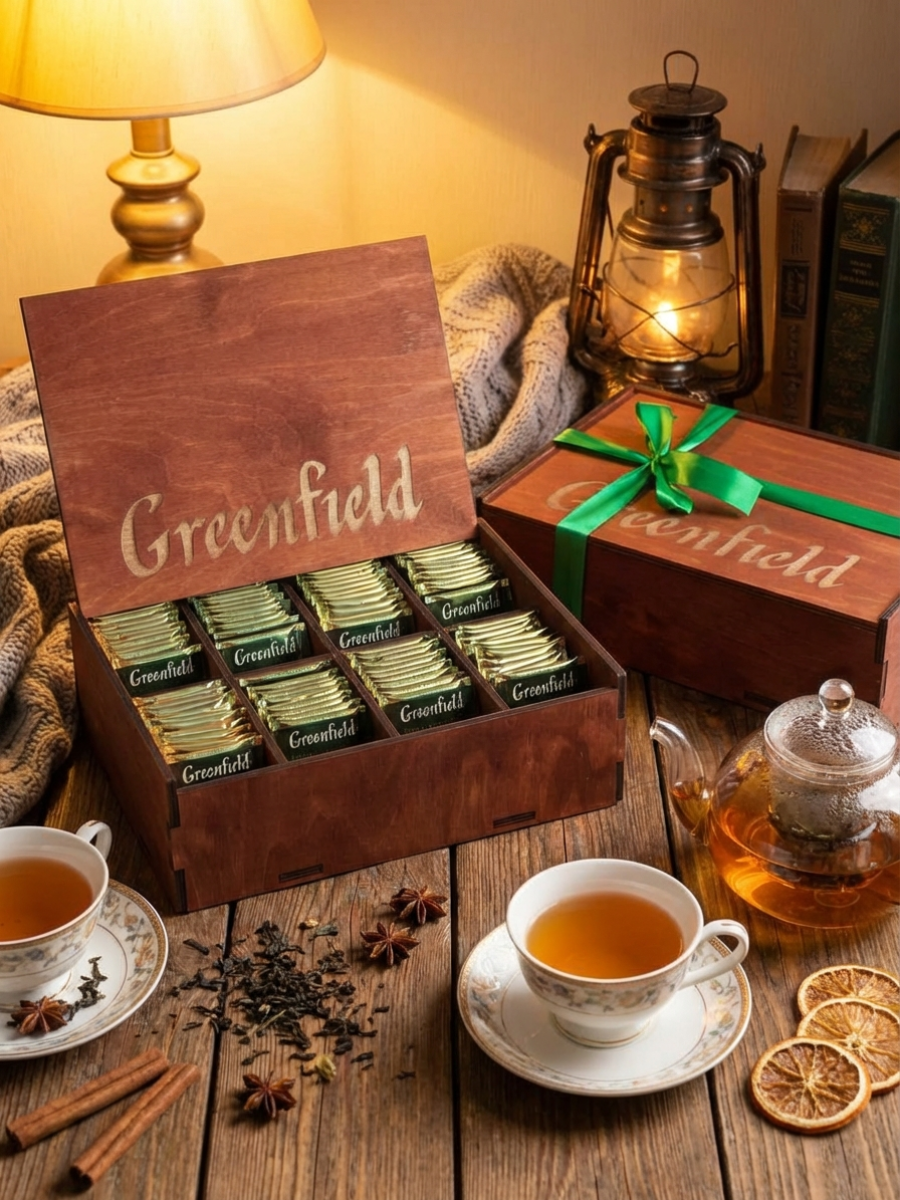 Подарочный набор чая Greenfield "8 Сортов", деревянная коробочка