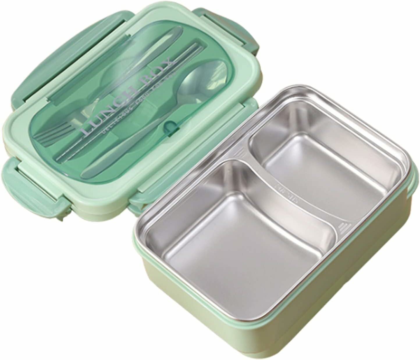 Ланчбокс Из Нержавеющей Стали 304: Герметичный Разделенный Контейнер Для Еды С Ложкой - Компактный Для Офиса Школы И Путешествий Без Протечек Для Здорового Питания