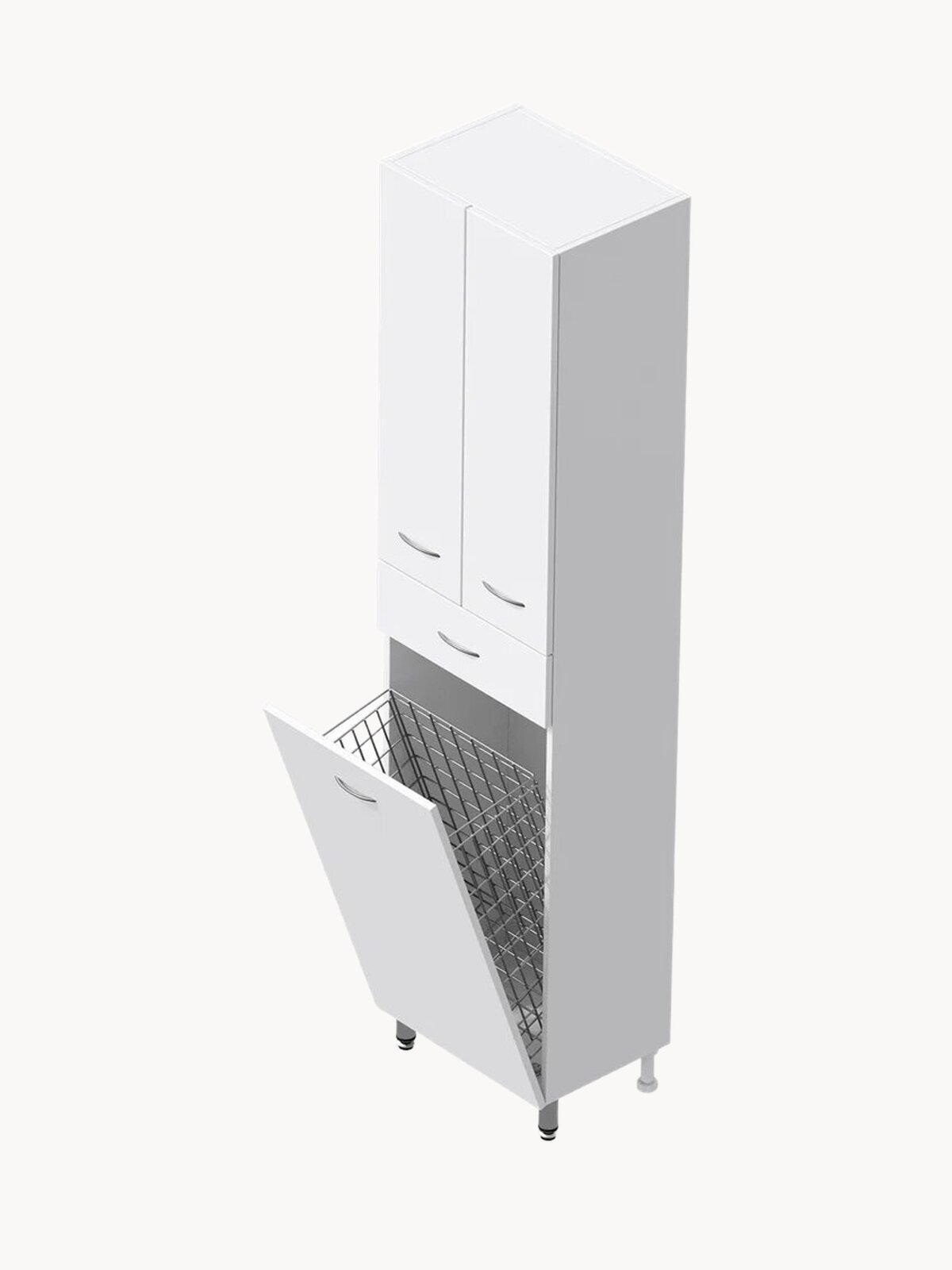 Шкаф-пенал для ванной Onika Модерн 46 с бельевой корзиной, напольный, 46 см, белый, глянцевый, с ящиком, с дверками, фурнитура хром