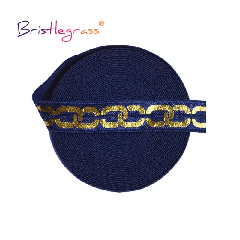 Резинка BRISTLEGRASS с принтом Золотая Звезда 5/8", спандекс Chain-Navy, 5 Yards
