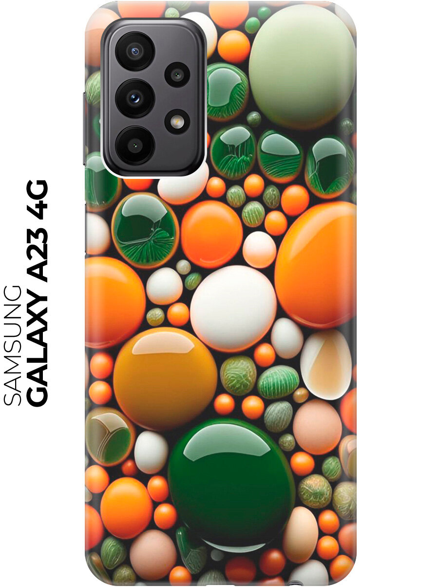 Силиконовый чехол на Samsung Galaxy A23 4G / Самсунг А23 4Г с рисунком "Оранжевые и зеленые камушки"