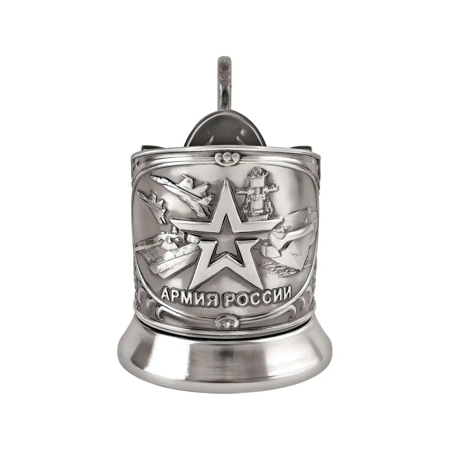 Подстаканник никелированный с чернением "Армейский". Подарочная коробка.