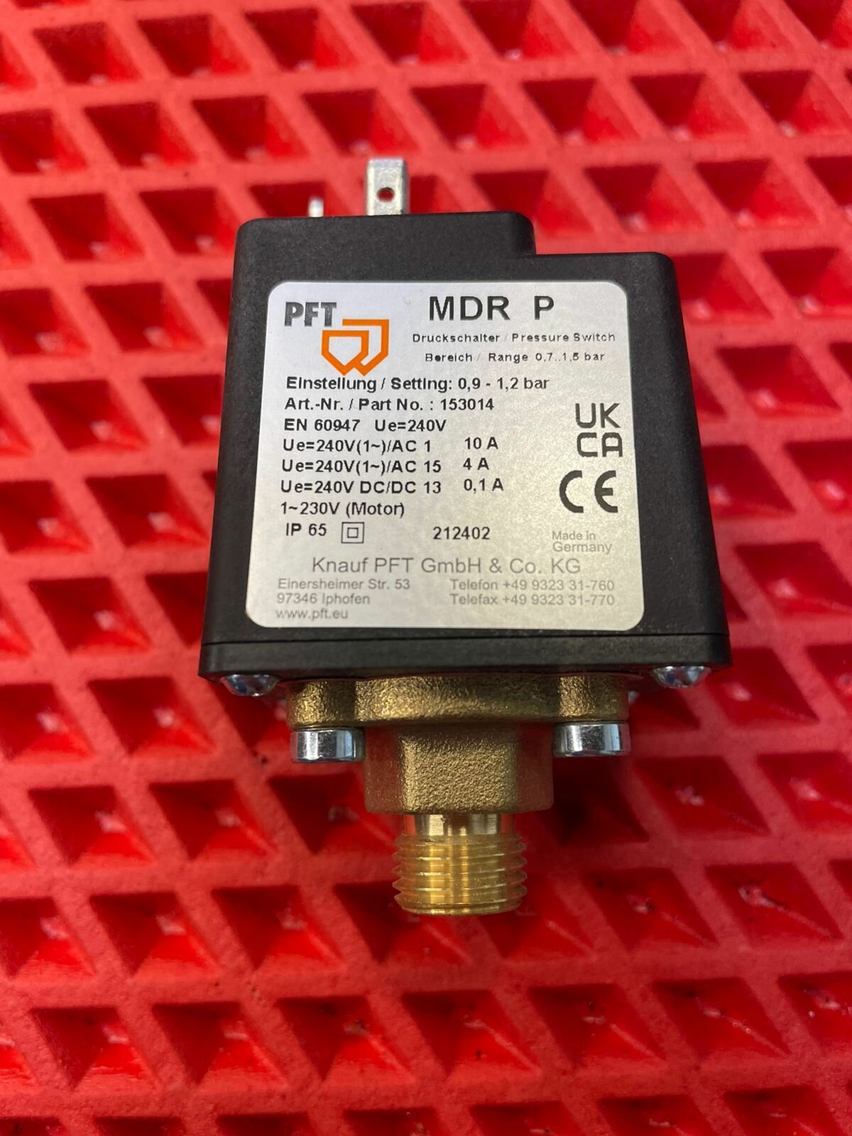 Реле манометрическое для воздуха PFT MDR-P 1/4 0.9-1.2 bar