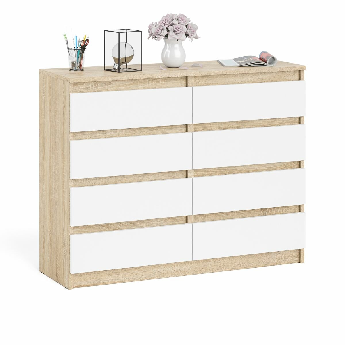 Комод СВК Мори МК1200.8 Дуб Сонома/Белый 3813913805