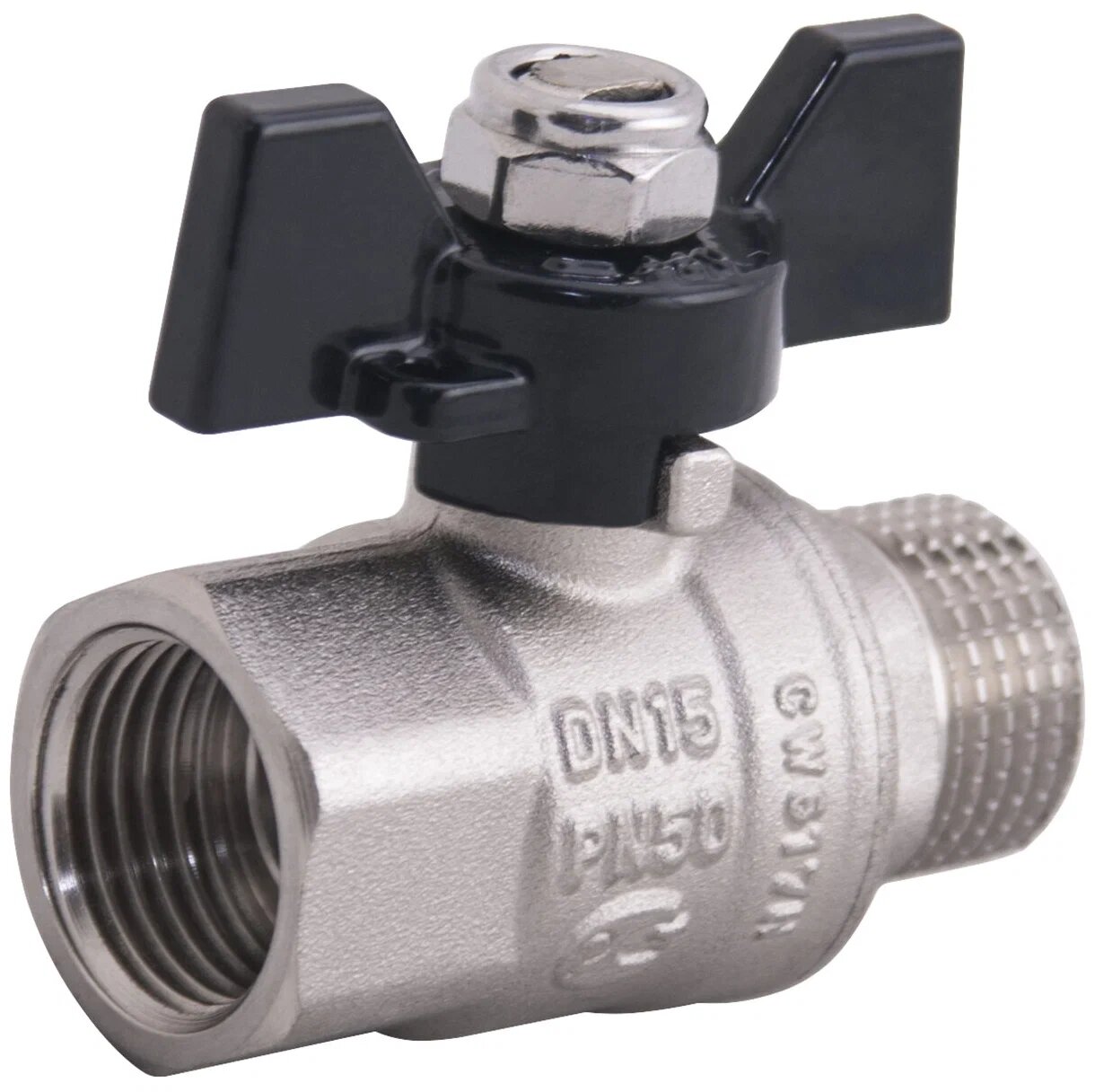Кран шаровой, полнопроходной гайка-штуцер, ручка бабочка, Gappo G225.04 1/2" уп. 1 шт.