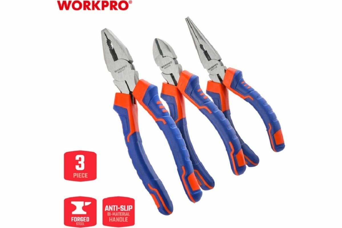 WORKPRO Набор губцевого инструмента, 3 предмета, WP201007 - пассатижи для ремонта