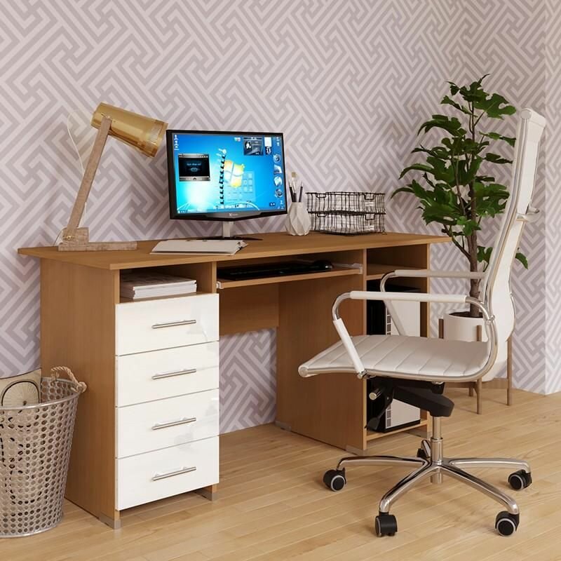 Компьютерный стол "Милан 9" 143.5х75х60, орех гварнери / белый глянцевый