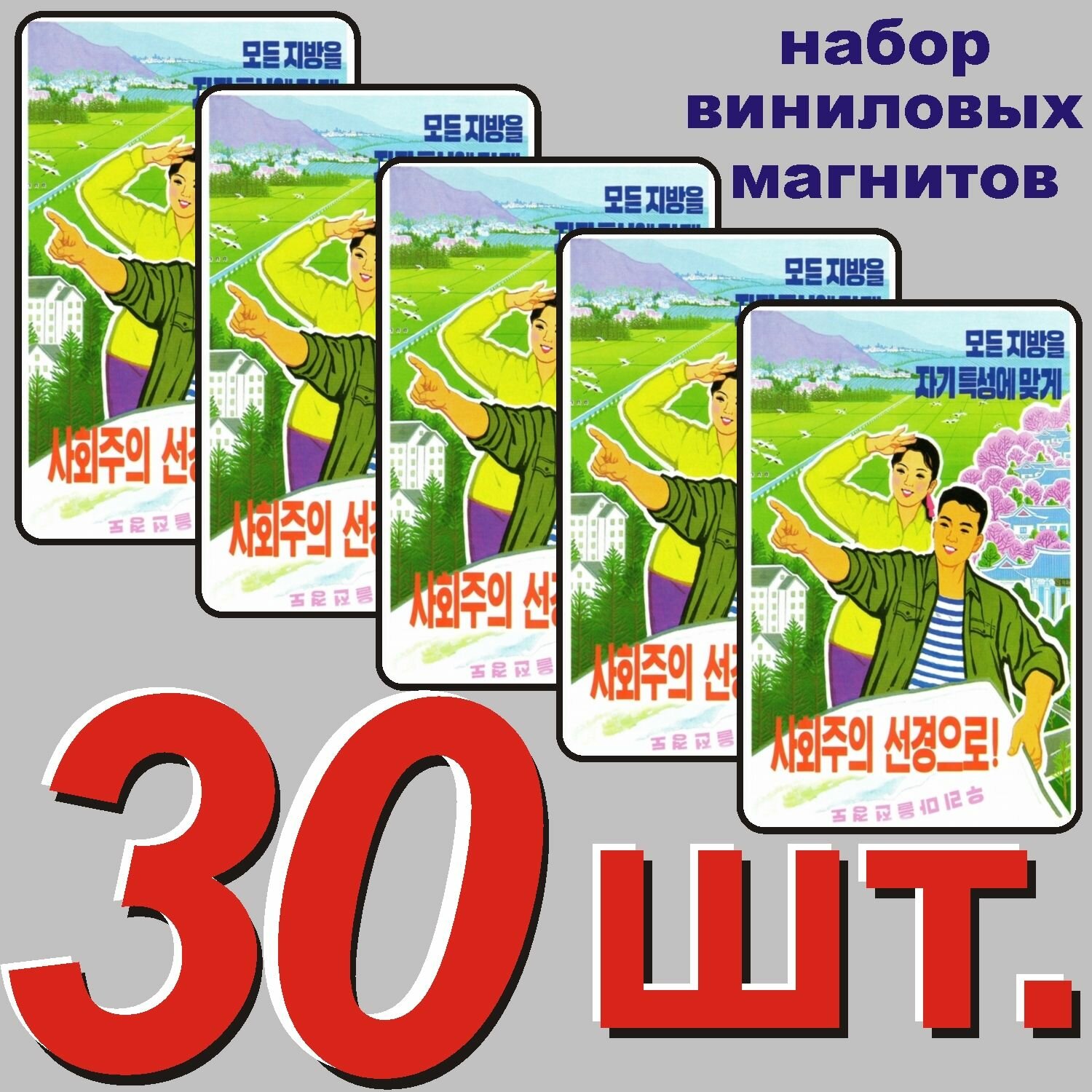 Магнит на холодильник "Агитационный плакат, Северная корея." 30 шт.