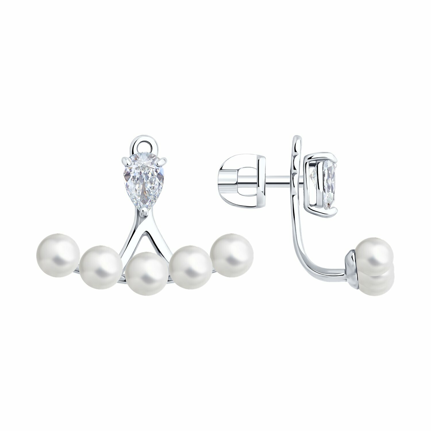 Серьги, серебро, 925 проба, жемчуг, фианит