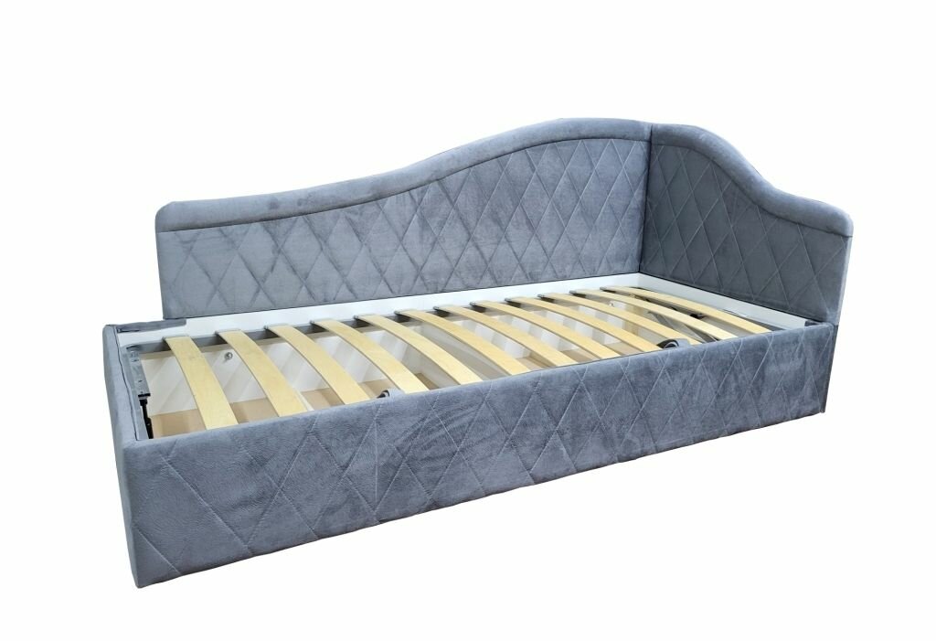 Кровать угловая без матраса велюр Форест серый Правый 90х190 см