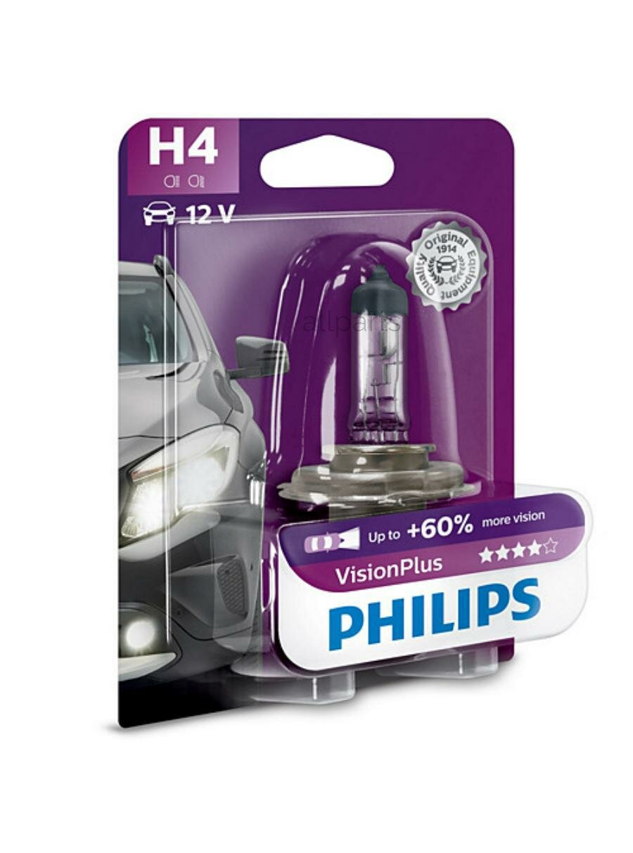 PHILIPS 12342VPB1 Лампа Philips H4 12V 60/55W P43t VISIONPLUS (blister - 1 шт.)