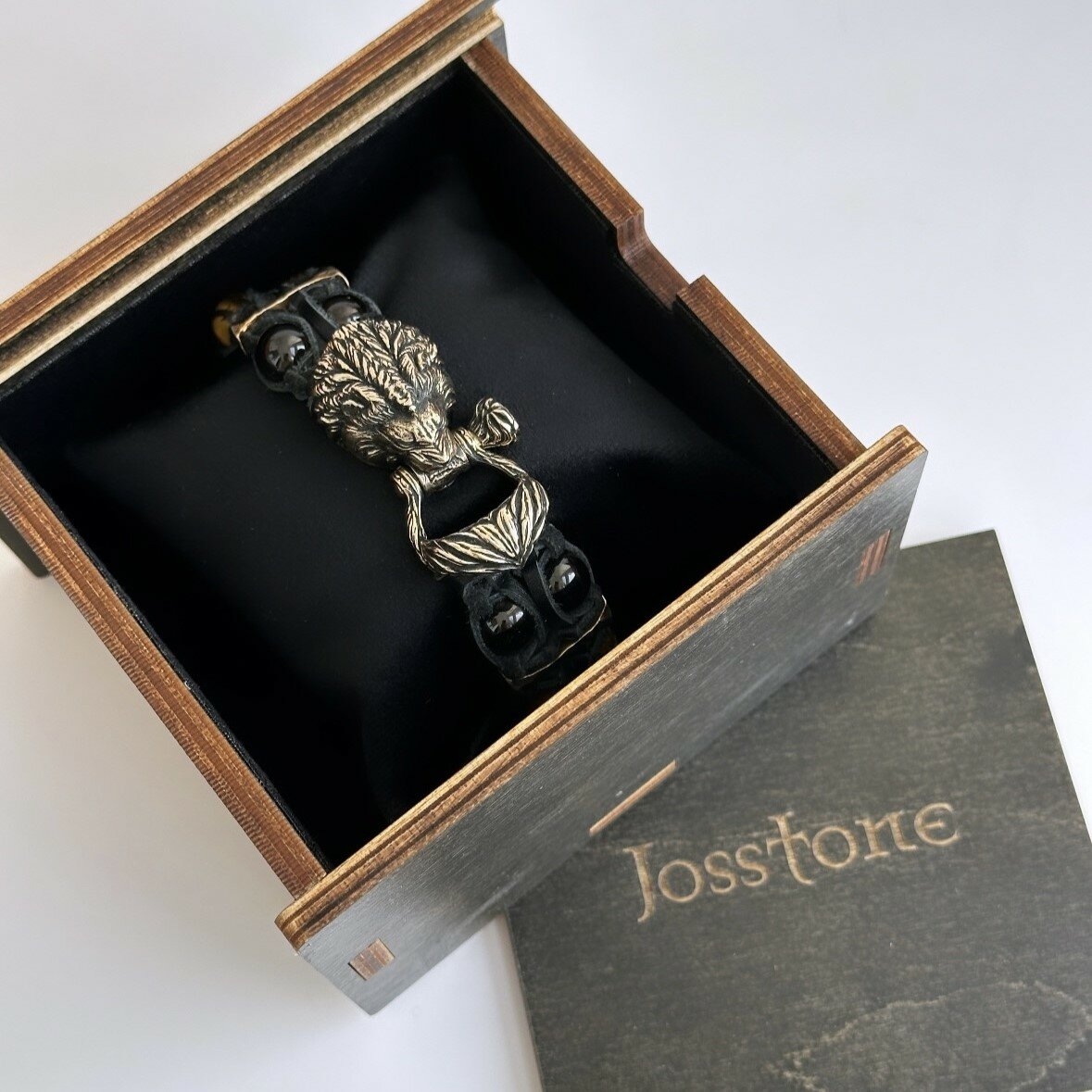 Плетеный браслет Josstone, тигровый глаз, кожа, гранат, 1 шт., размер 19 см, золотистый, черный, коричневый — фото 1