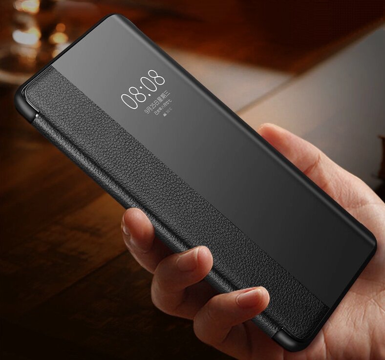 Чехол-кейс MyPads «Finestra laterale» для Tecno Spark 20 Pro с боковым окном водоотталкивающий черный