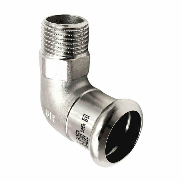 Угольник сталь нерж AISI 316L 90гр Дн 15х1/2" Ру16 пресс/НР Inoxpres RM 197102015