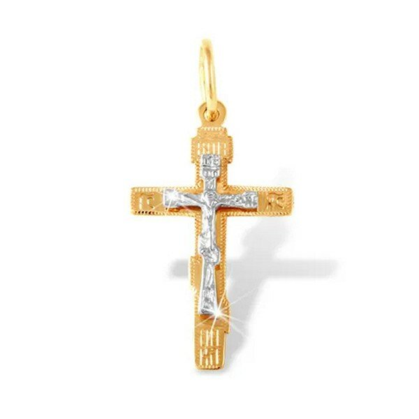 Крестик, красное золото, 585 проба, родирование