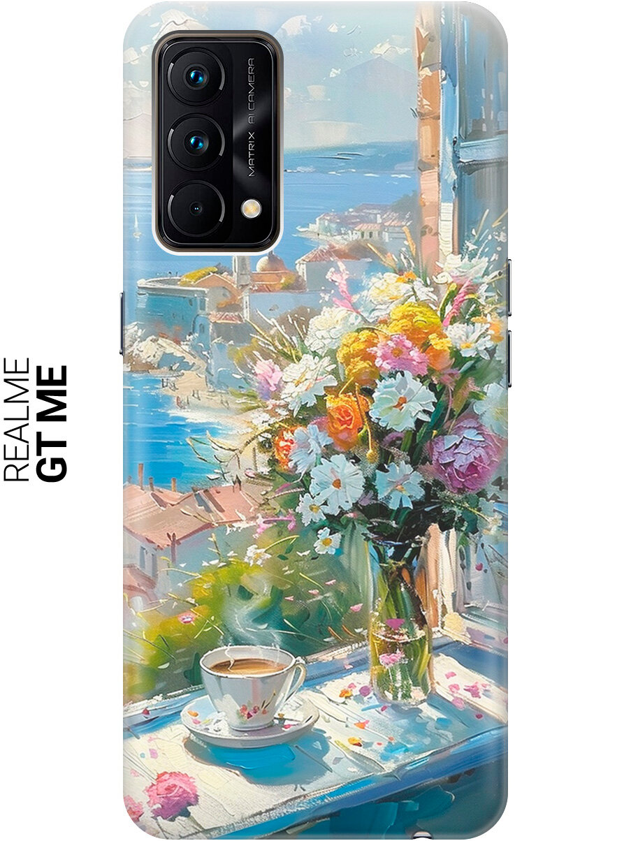 Силиконовый чехол на Realme GT Master Edition с принтом "Букет цветов и кофе"