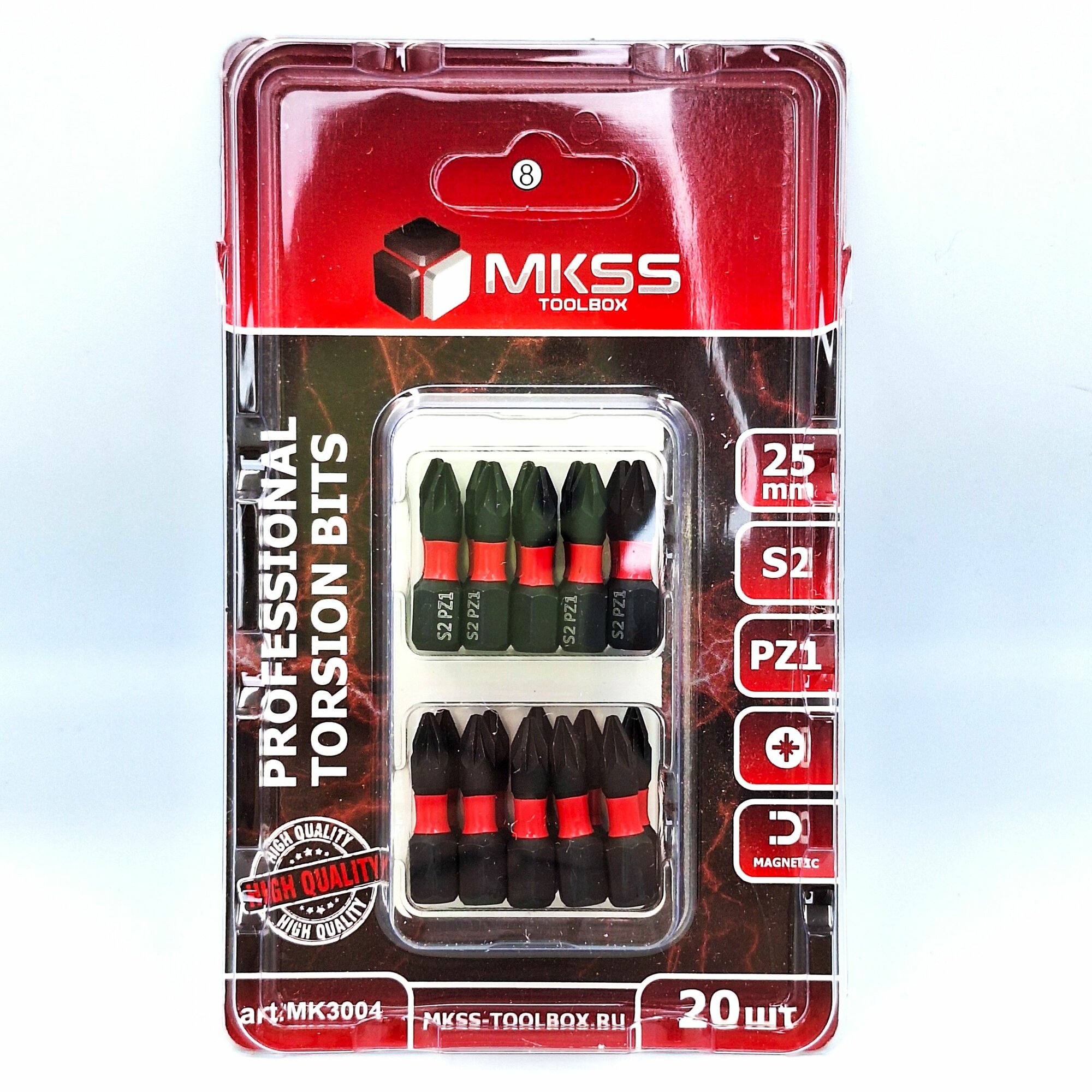 Бита торсионная магнитная PZ1x25 мм, набор 20 штук, MKSS