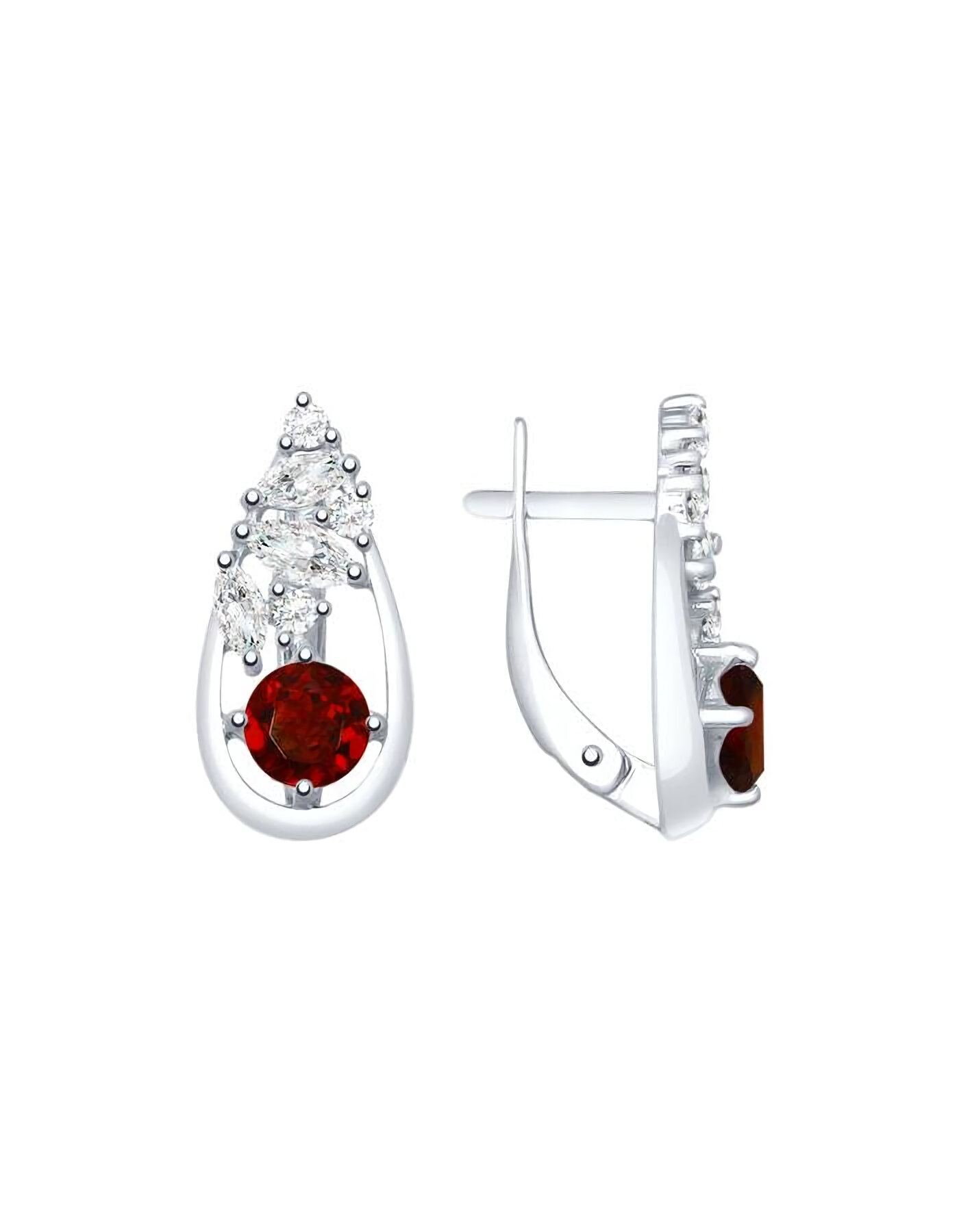Серьги, серебро, 925 проба, родирование, гранат