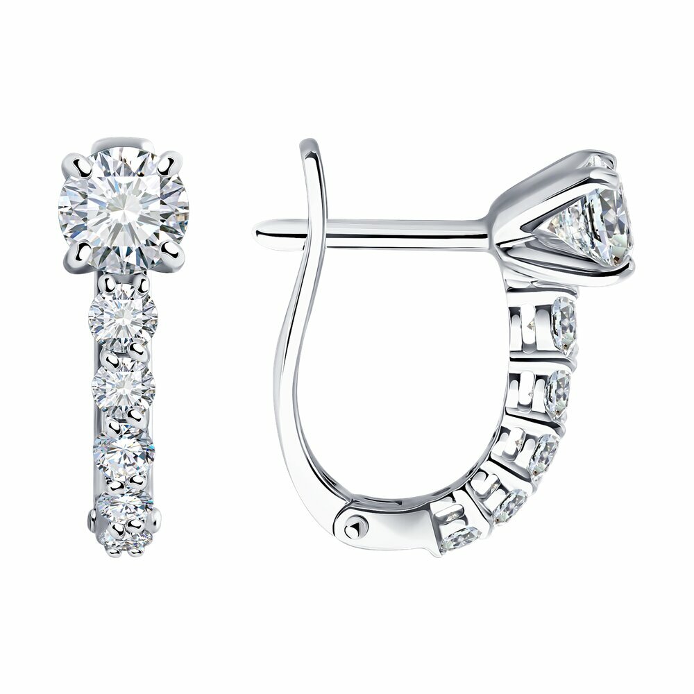 Серьги, белое золото, 585 проба, бриллиант выращенный, рубин