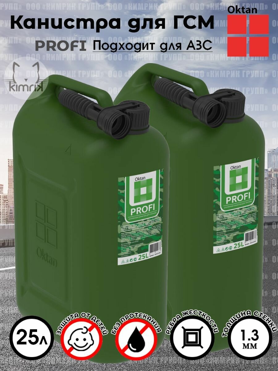 Набор Канистры ГСМ PROFI, пластиковая, темно-зеленая, 25 л х 2 шт, Oktan