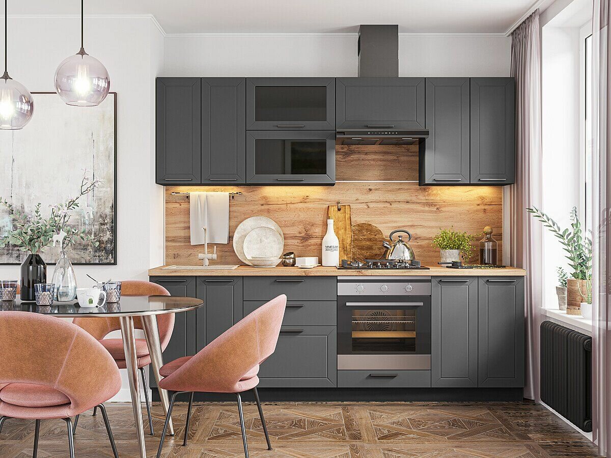 Кухонный гарнитур 2400 мм, Глетчер, Маренго Силк