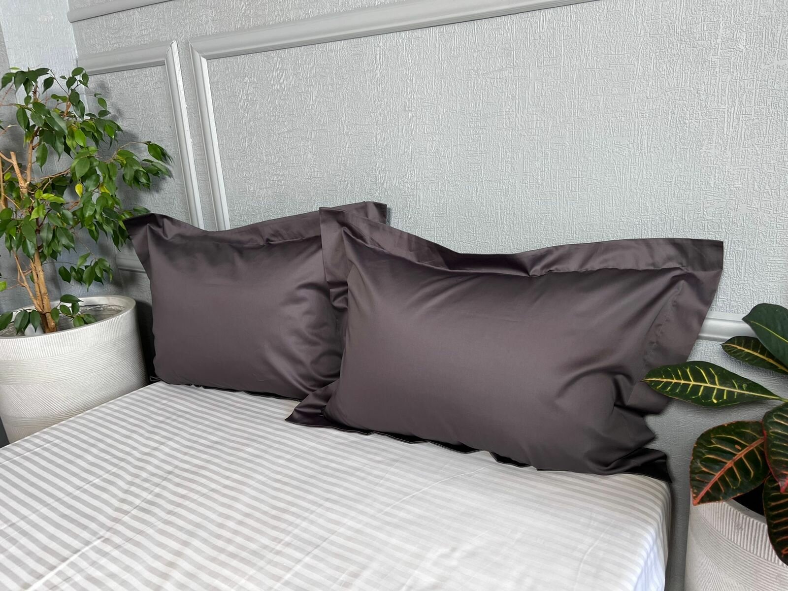 Наволочки, С ушками, Серые, Египетский хлопок, с клапаном, 50x70 см, 2шт