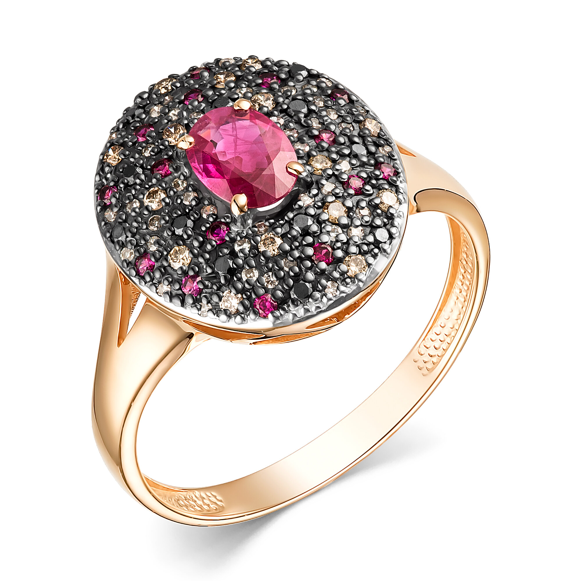 Кольцо, красное золото, 585 проба, бриллиант, рубин